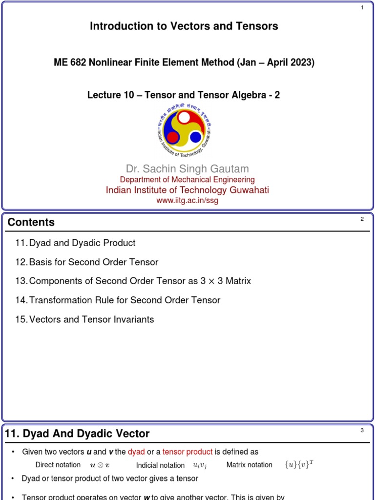 Lecture 10 Tensor And Tensor Algebra 2 Pdf Pdf Tensor Euclidean