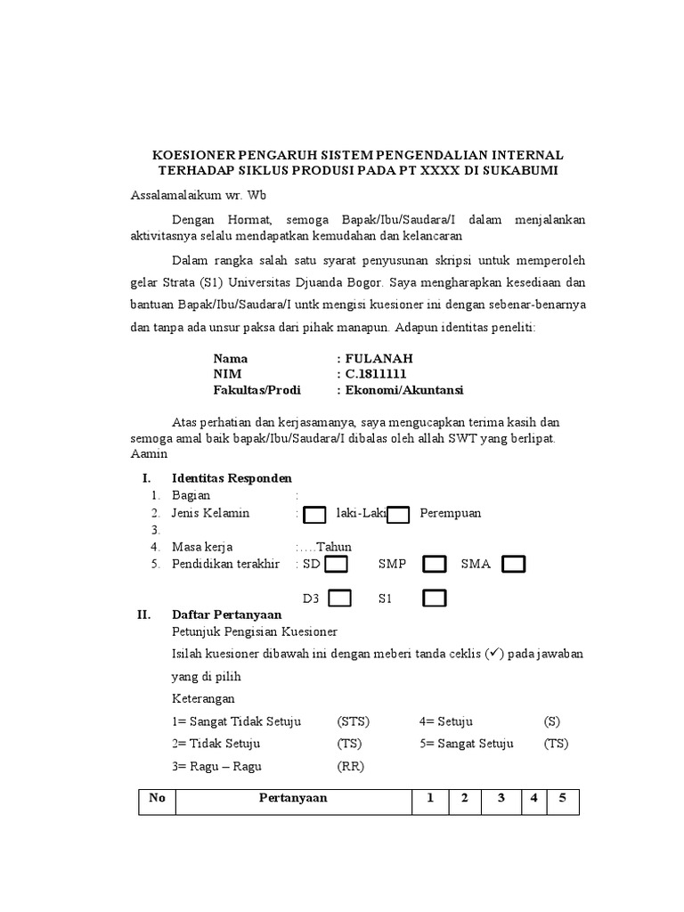 Contoh Data Penelitian-Penyebaran Kuisioner | PDF