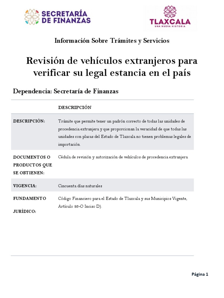 Revision de Vehiculos Extranjeros para Verificar Su Legal Estancia en ...