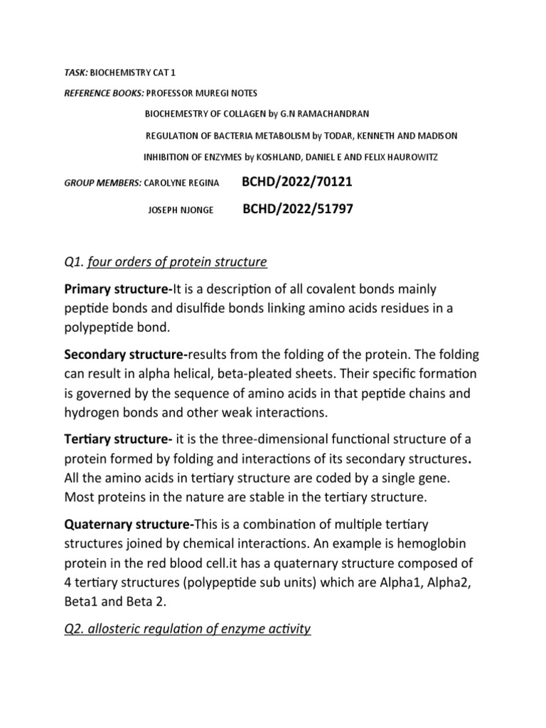 Cat 1 Biochemistry | PDF | Protein Structure | Proteins