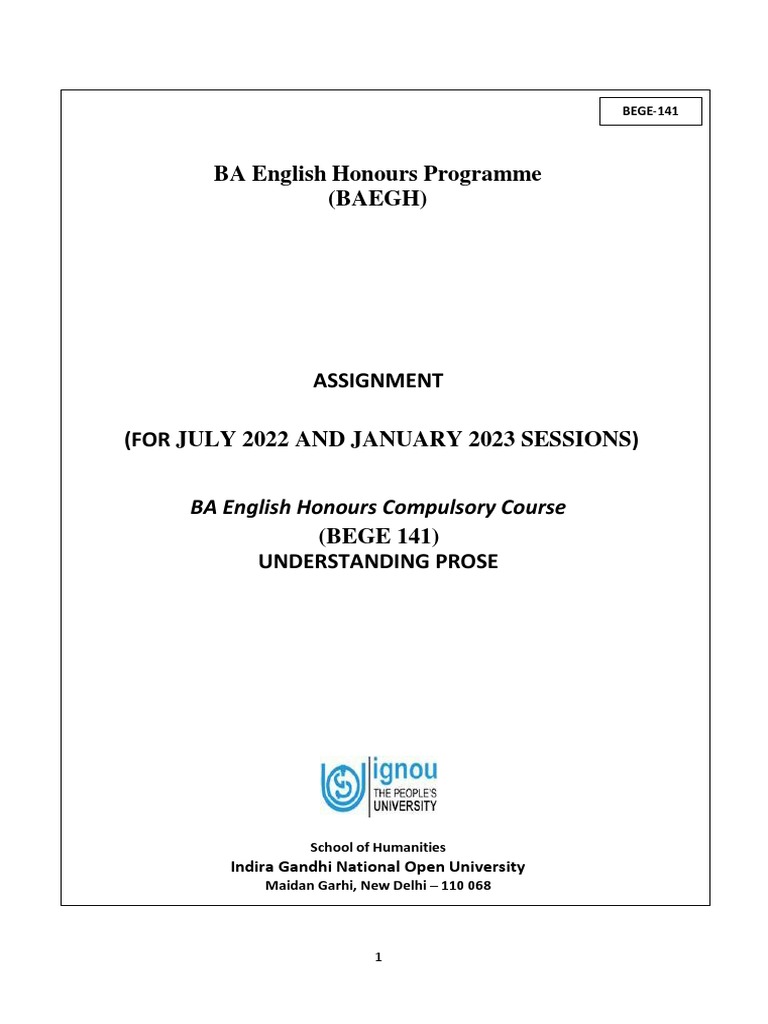 BEGE-141 Understanding Prose Assignment 2024-25 | PDF