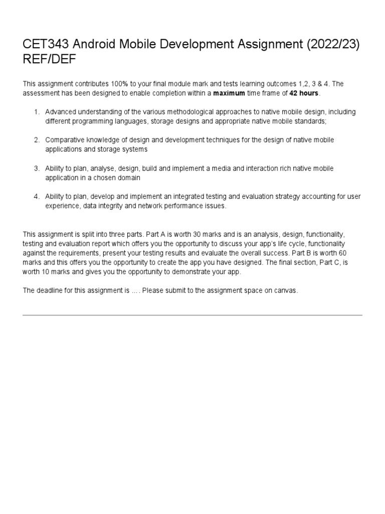 CET 343 Android Assignment 2022 - 23 REF - DEF TNE - Student | PDF | Mobile App | Android ...
