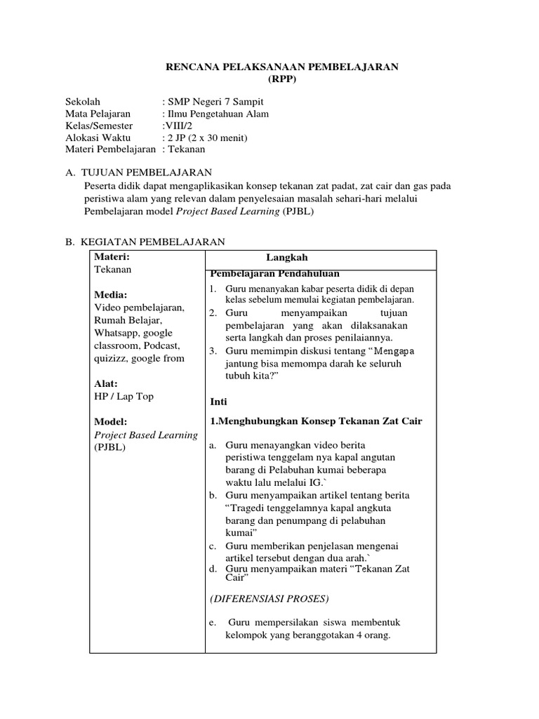 Mieke Nurhayati - RPP Kelas 8 Tekanan - SMPN 7 Sampit | PDF | Seni
