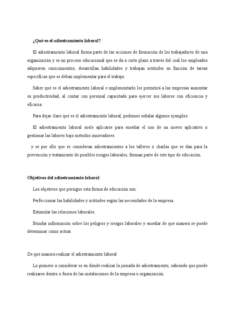 Qué Es El Adiestramiento Laboral | PDF