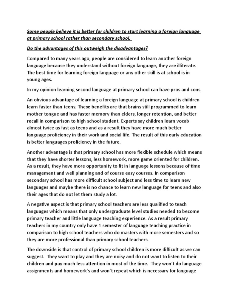 Advantages of Early Foreign Language Learning | PDF | Schools | Foreign ...