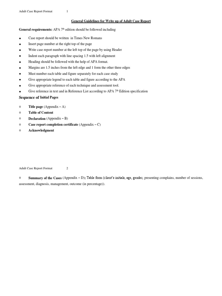 Adult Case Report Writing Guidelines | PDF | Psychology | Mental Health