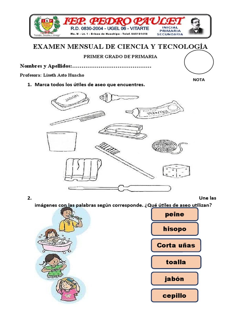 Examen Mensual de Ciencia y Tecnología Primer Grado | PDF