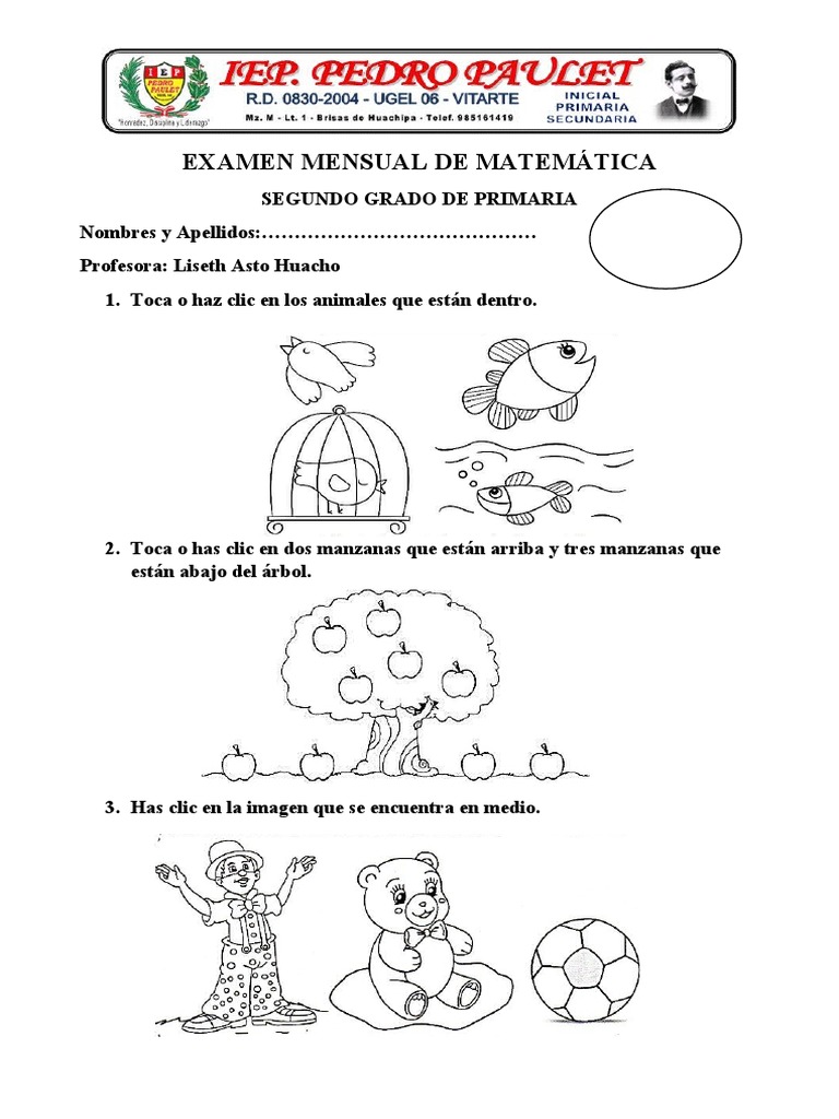 EXAMEN MENSUAL DE MATEMÁTICA segundo grado | PDF | Ajedrez