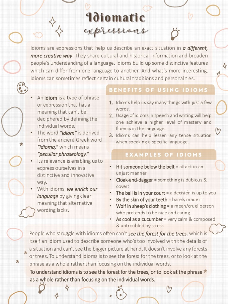 Idiomatic Expression Notes | PDF | Idiom | Phrase