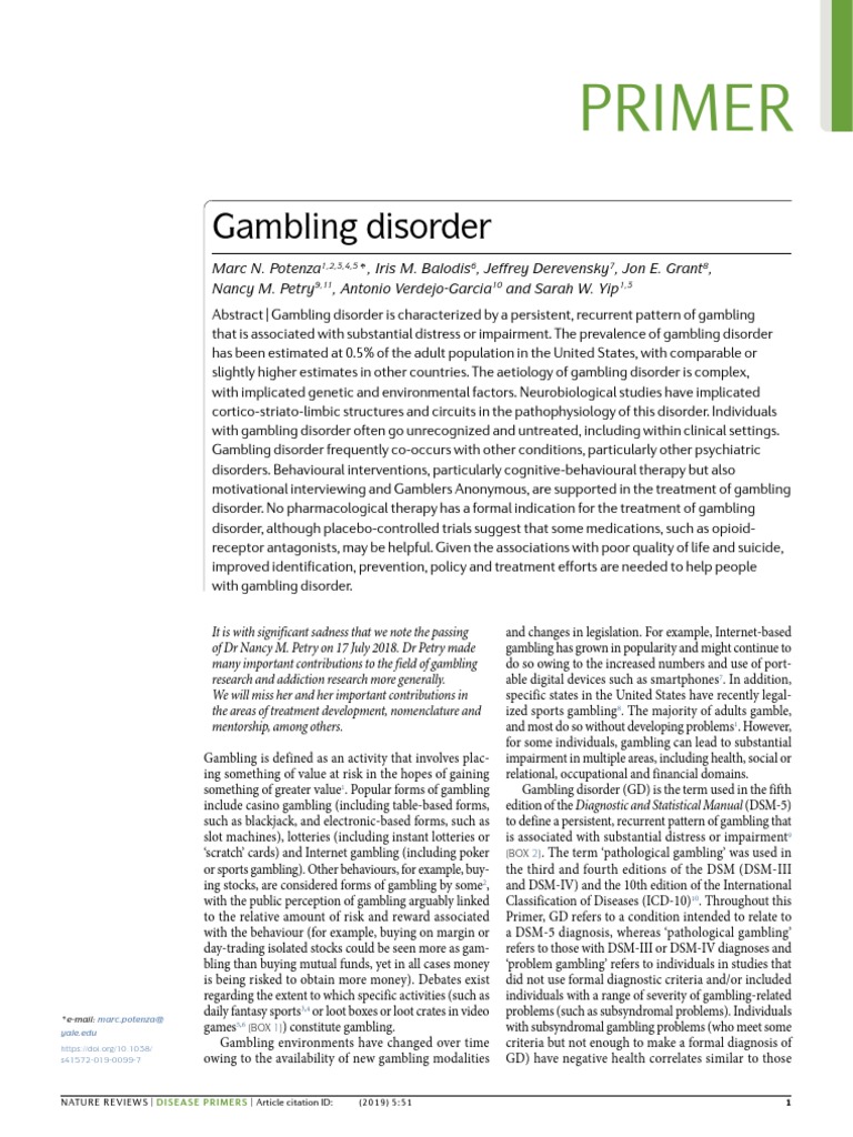 Gambling Disorder PDF | PDF | Problem Gambling | Diagnostic And ...
