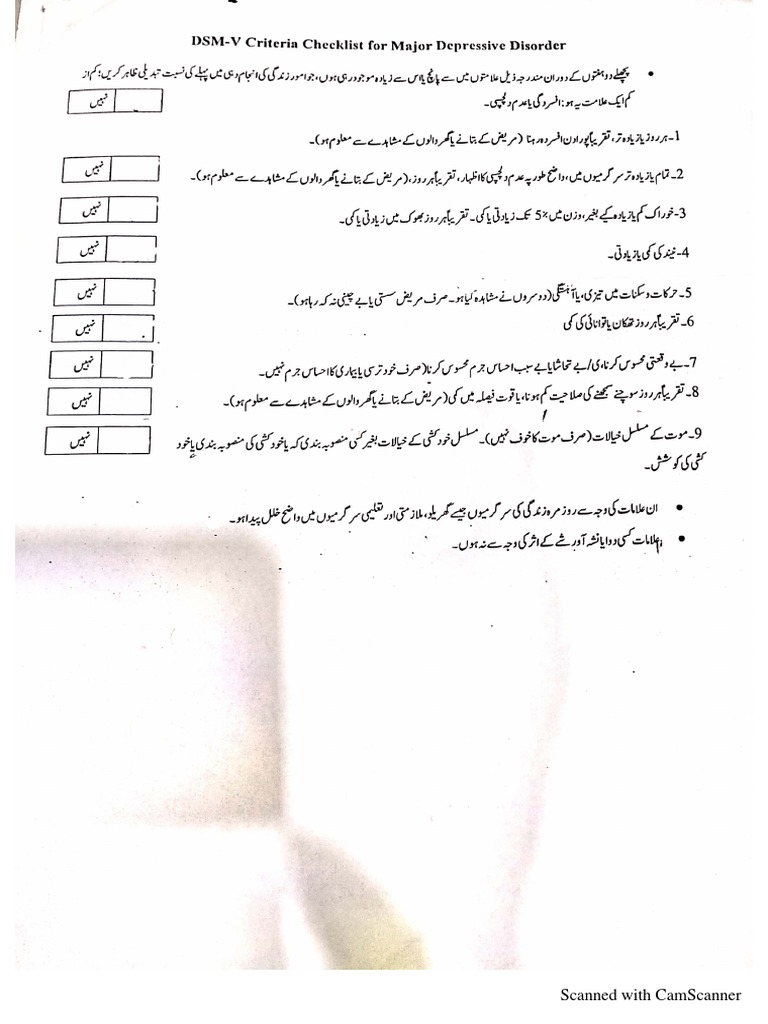 DSM 5 Checklist For Major Depressive Disorder | PDF