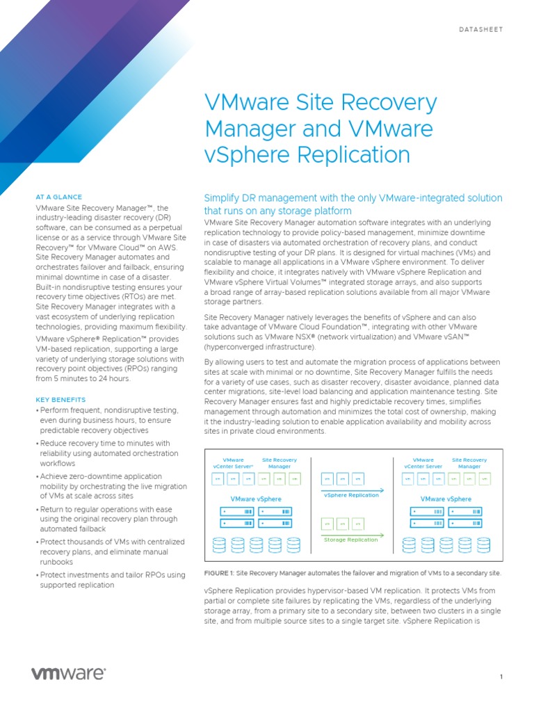 Vmware Site Recovery Manager Datasheet | PDF | Cloud Computing | Replication (Computing)