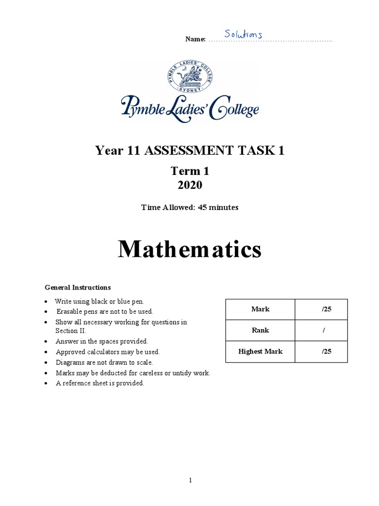11 Mathematics Task 1 2020 Solutions Pdf Pdf Function Mathematics 8977