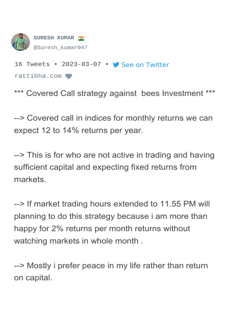 Covered Call Strategy Thread By Suresh Kumar047 Mar 7 23
