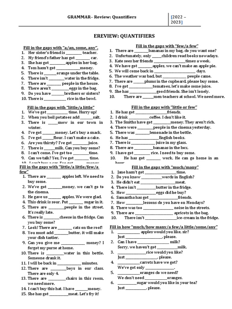 Grammar - Extra Worksheet 1 - Quantifiers | PDF | Food And Drink