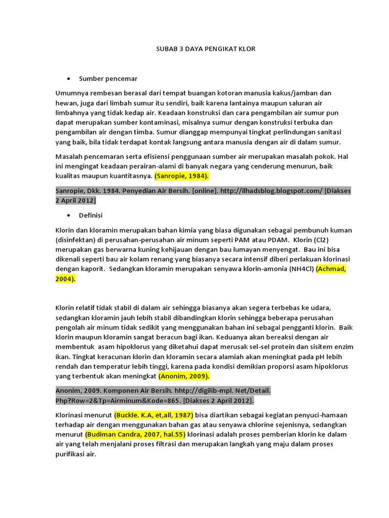 Subab 3 Daya Pengikat Klor | PDF