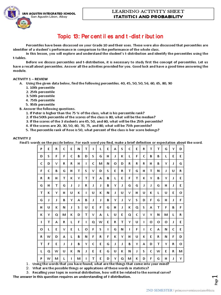 Topic 13 Percentiles and T-Distribution PDF | PDF | Normal Distribution ... Topic 13 Percentiles and T-Distribution PDF | PDF | Normal Distribution ...