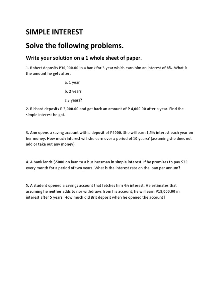 Simple Interest Problems | PDF