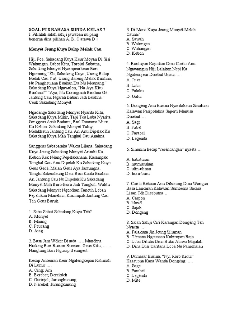 Soal PTS Bahasa Sunda Kelas 7 I | PDF