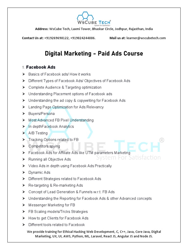 WsCube Tech Paid-Ads-Course | PDF | Linked In | Facebook