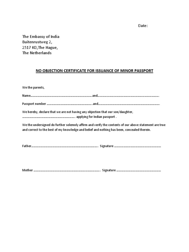 No Objection Minor Passport PDF | PDF