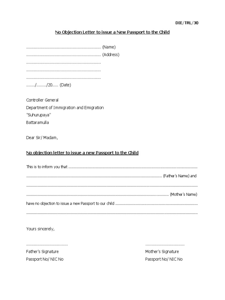 No Objection Letter Bothto Issue A New Passport | PDF