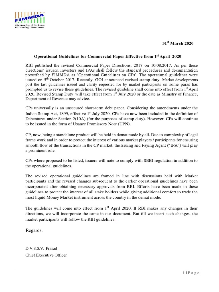 Final Operational Guideline of Commercial Paper 31.03.2020 | PDF ...