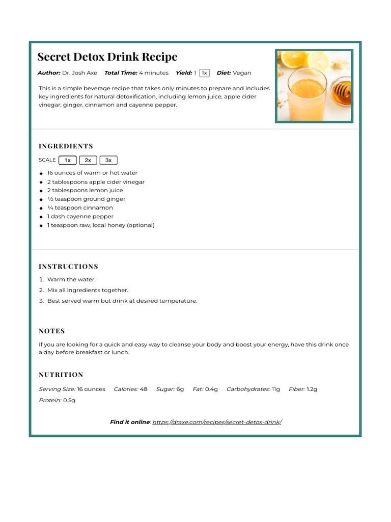 Dr. Axe's Secret Detox Drink Recipe | PDF