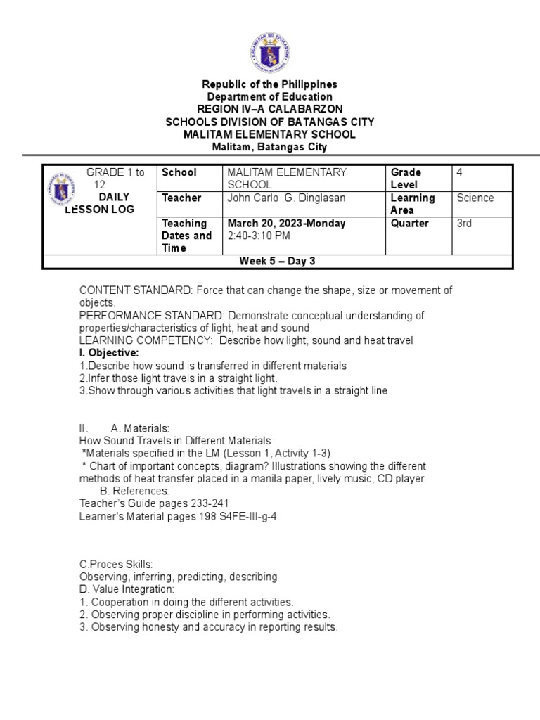 Dlp-Science q3 w5 d3 | PDF | Learning | Teachers