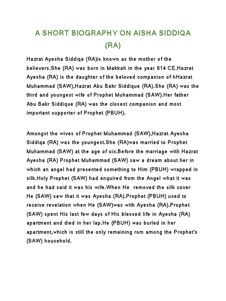 Biography On Ayesha (RA) | PDF | Muhammad | Abrahamic Religions