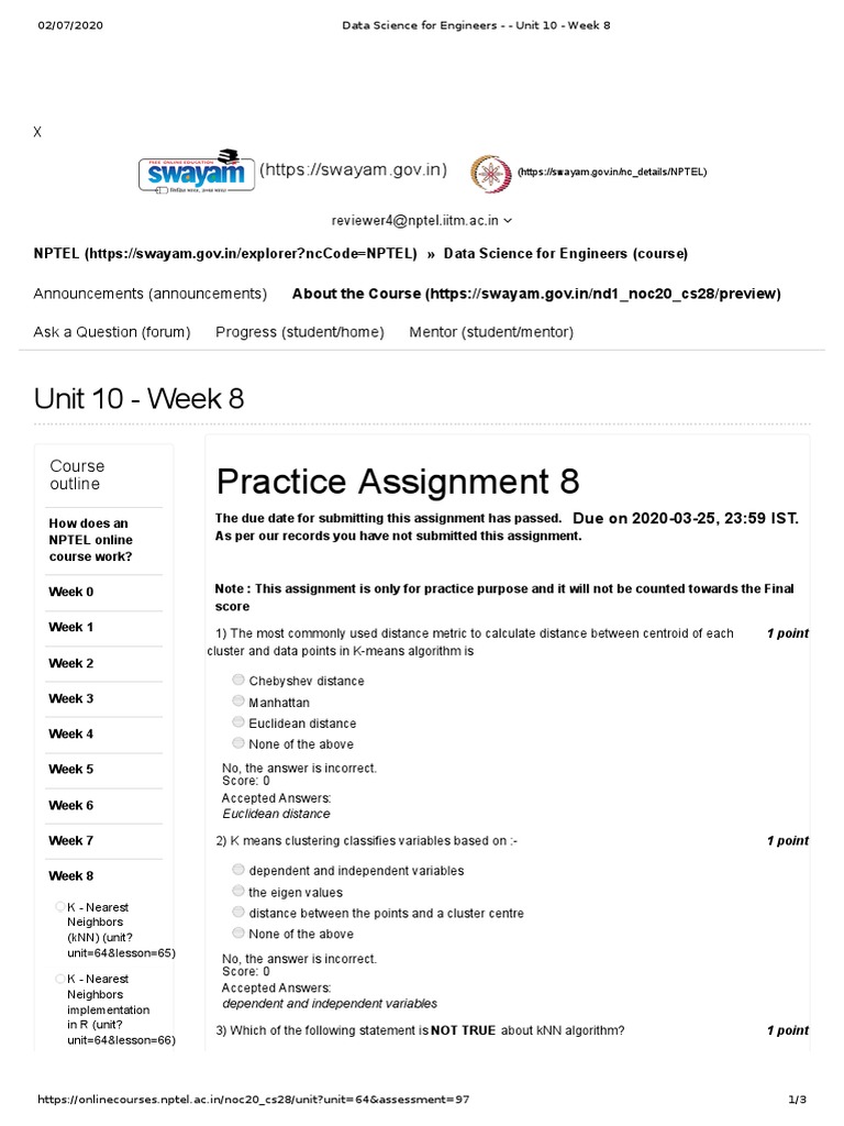 Noc20-Cs28 Week 08 Assignment 01 PDF | PDF | Cluster Analysis | Computer Programming