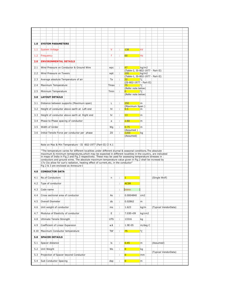 Calculation of Sag and Tension for a 138kV Transmission Line | PDF | Temperature | Applied And ...
