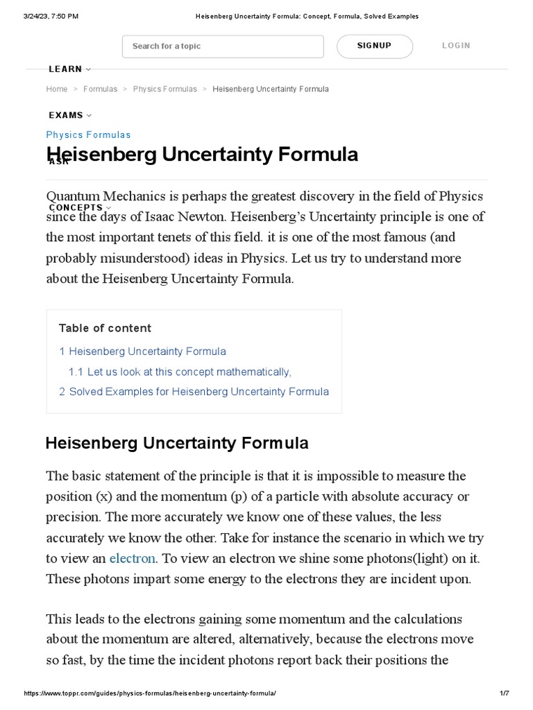 Heisenberg Uncertainty Formula - Concept, Formula, Solved Examples ...