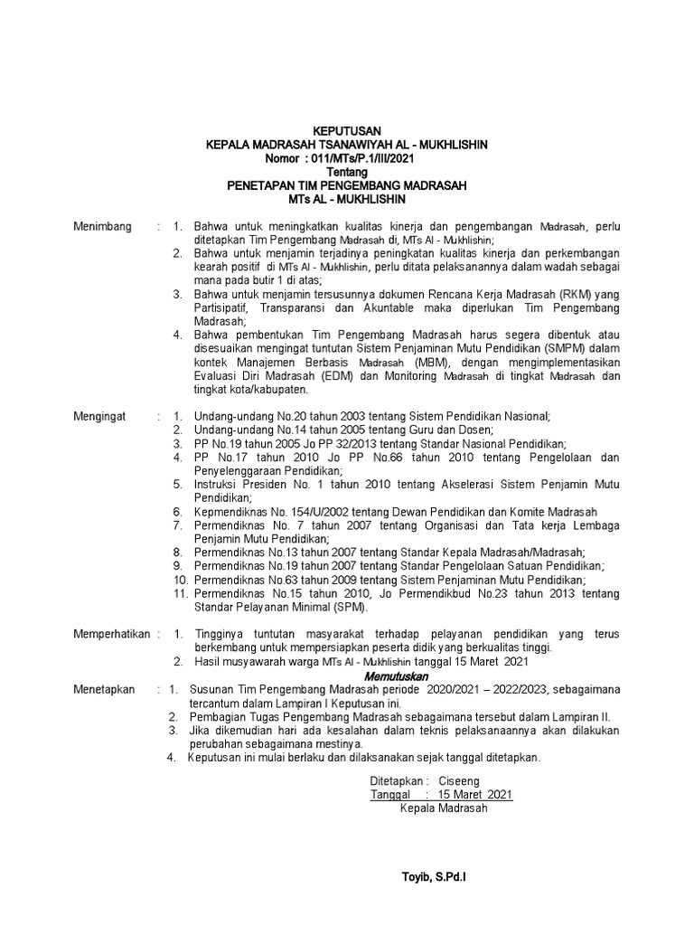 SK Tim Pengembang Madrasah | PDF