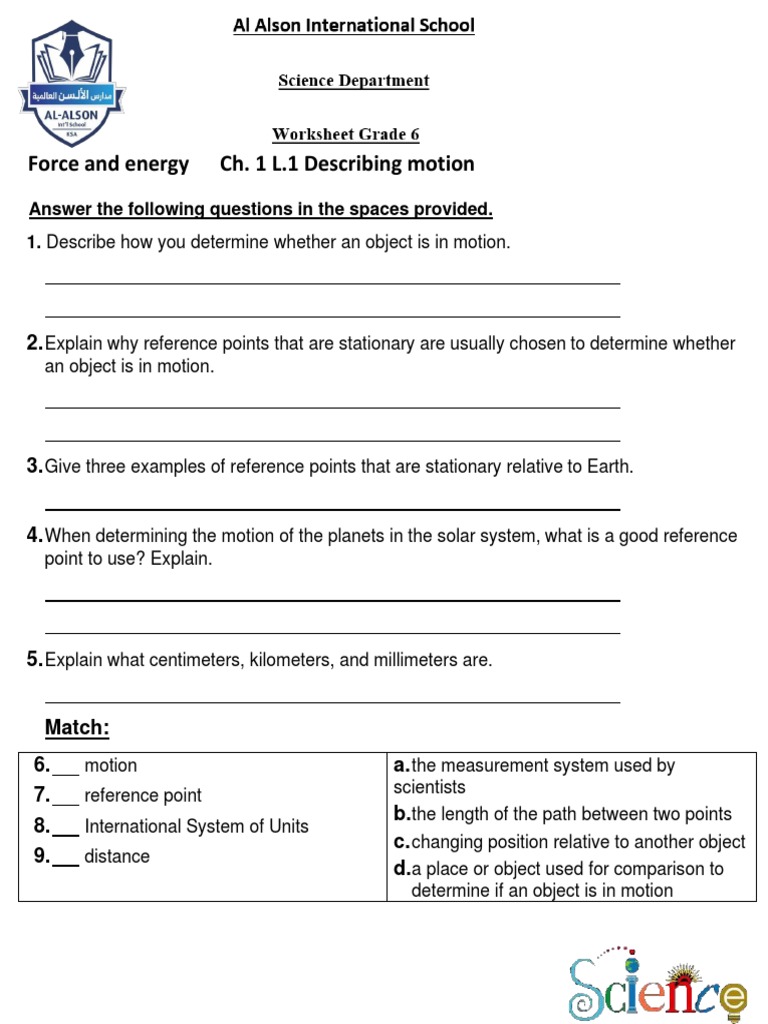 6.describing Motion - Worksheet | PDF