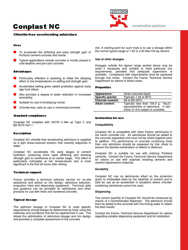 Conplast NC PDF | PDF | Concrete | Cement