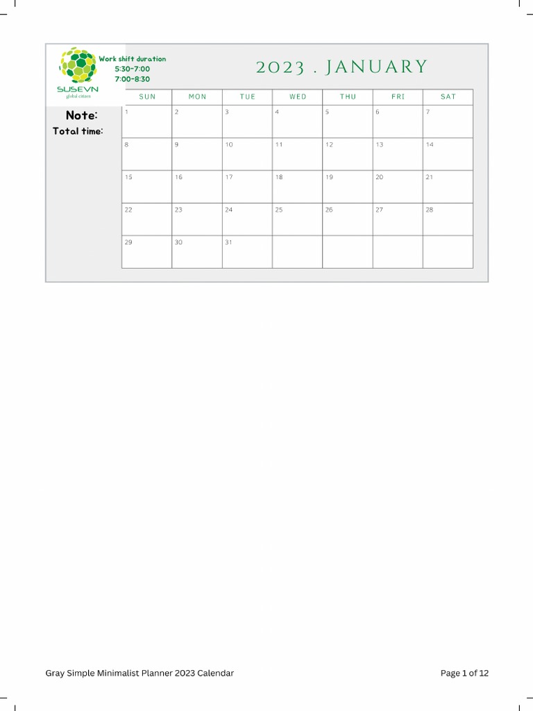 Gray Simple Minimalist Planner 2023 Calendar | PDF