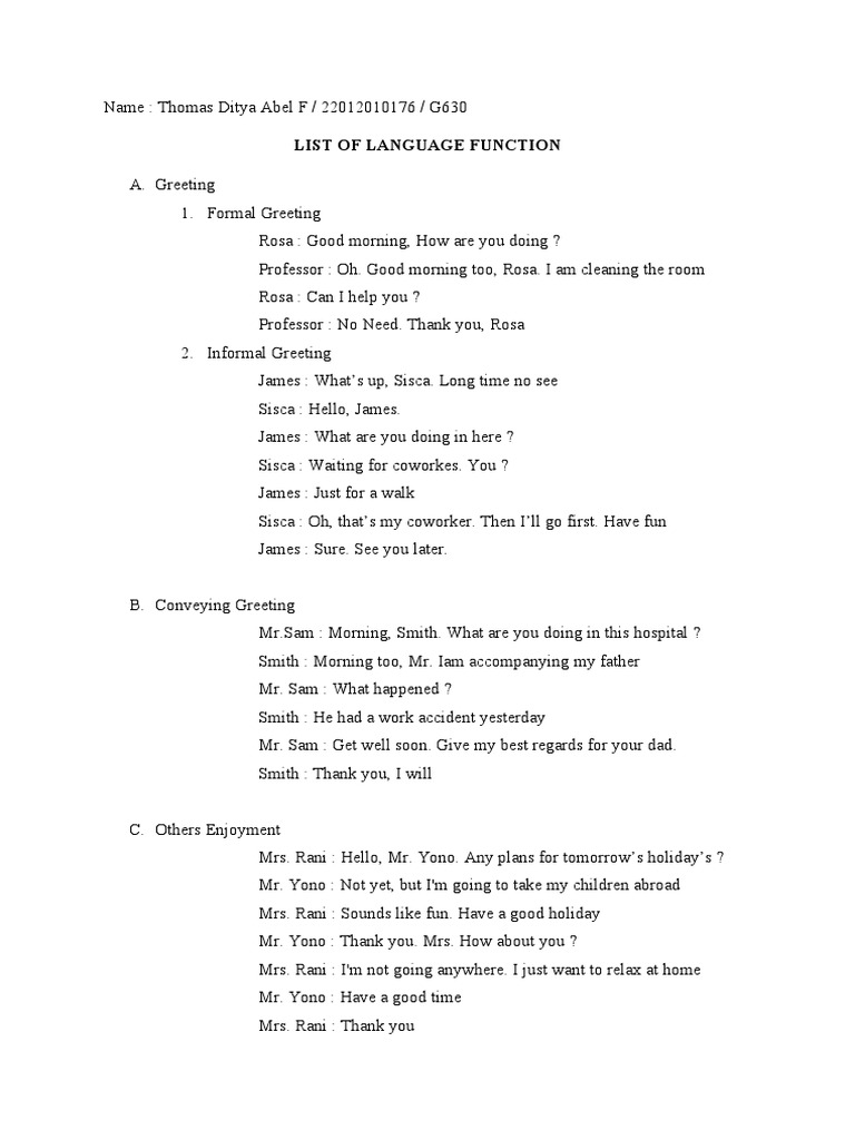 List of Language Function | PDF