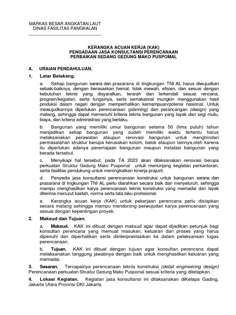 Perencanaan Renovasi Gedung Mako Puspomal | PDF | Sains & Matematika ...