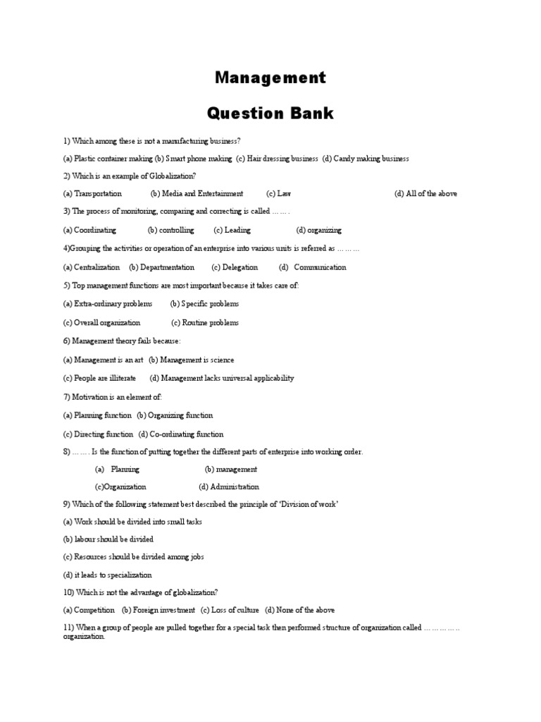 Management Question Bank and Concepts | PDF | Employment | Economies