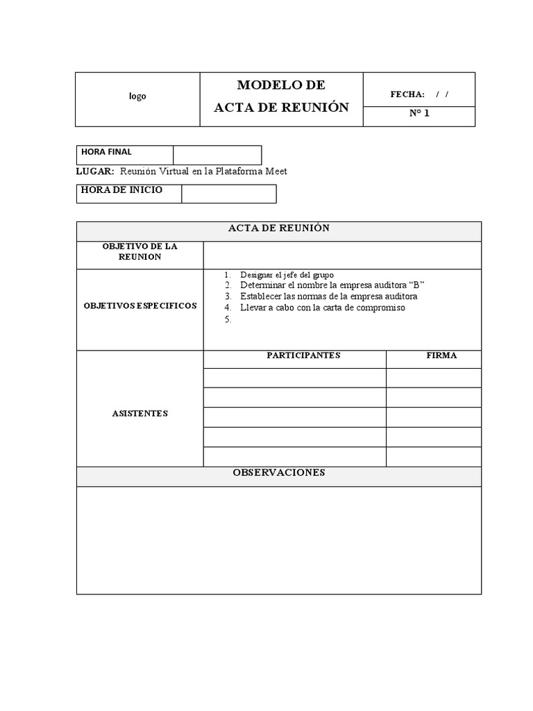 Modelo de Acta de Reunion | PDF