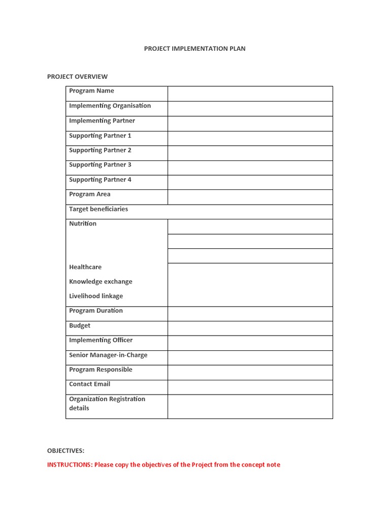 Implementation Plan Template | PDF | Public Health | Nutrition
