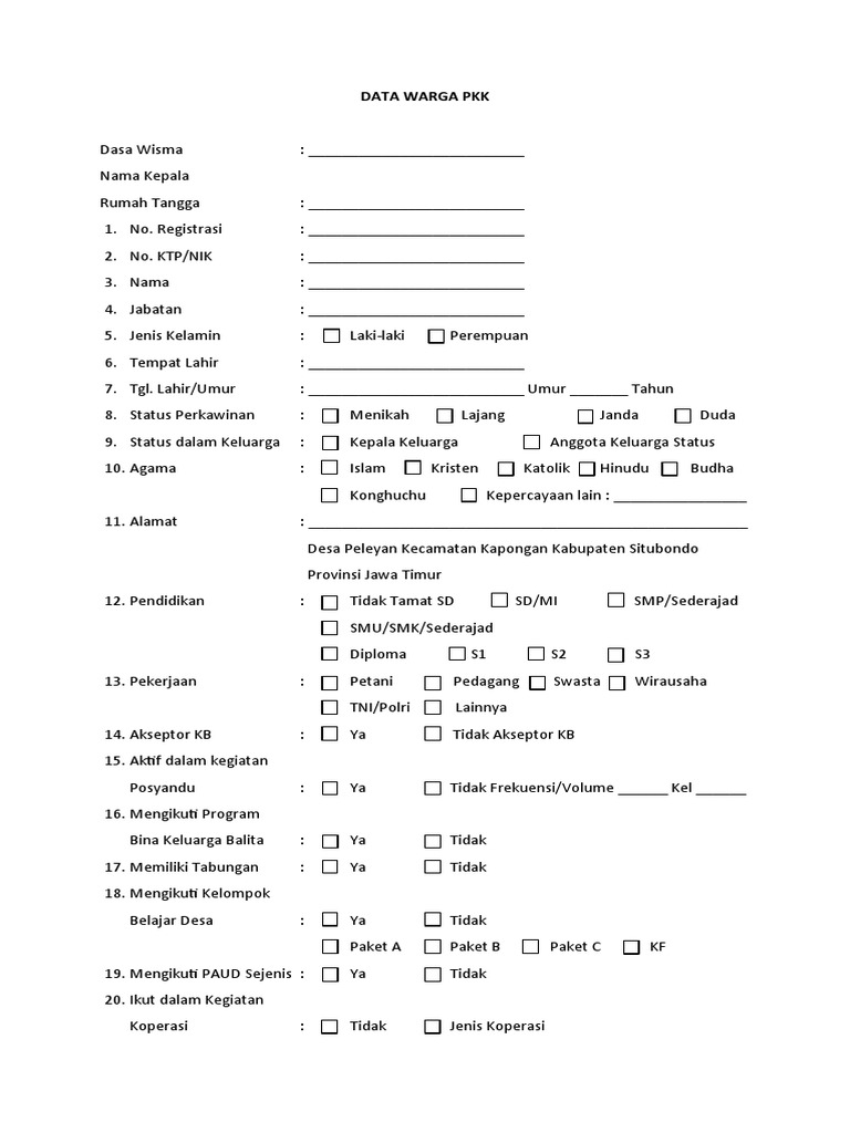 Data Warga TP PKK | PDF