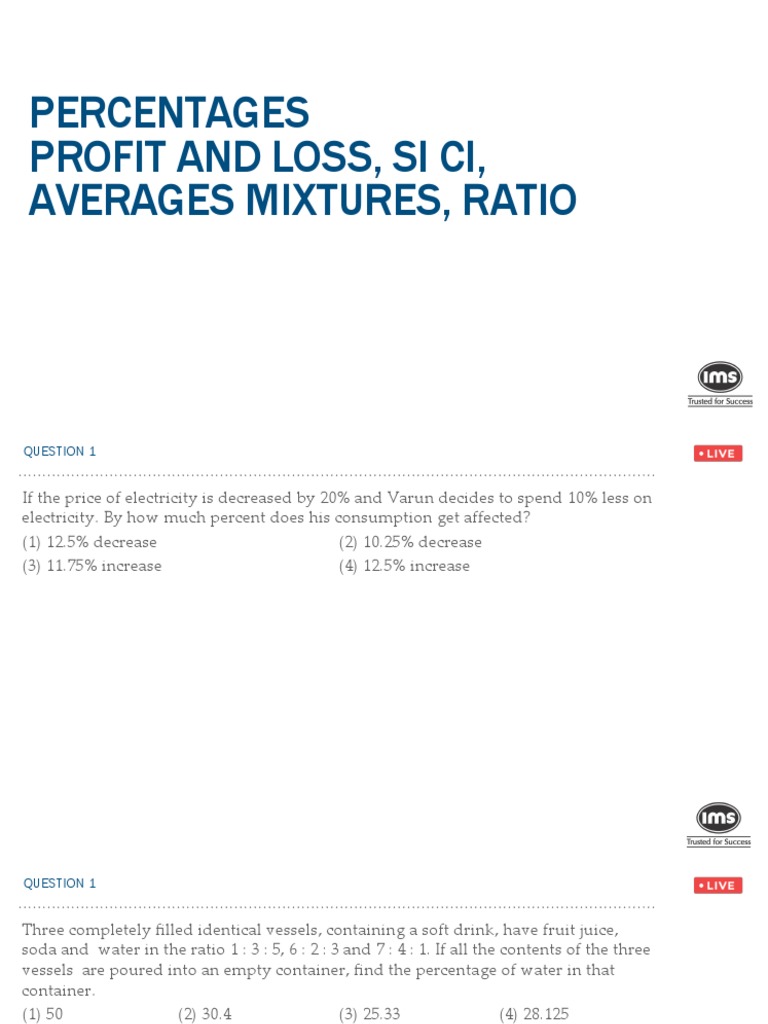 Solving Percentage Problems: Solutions to Questions on Profit, Loss, Discount, Interest, Ratio ...