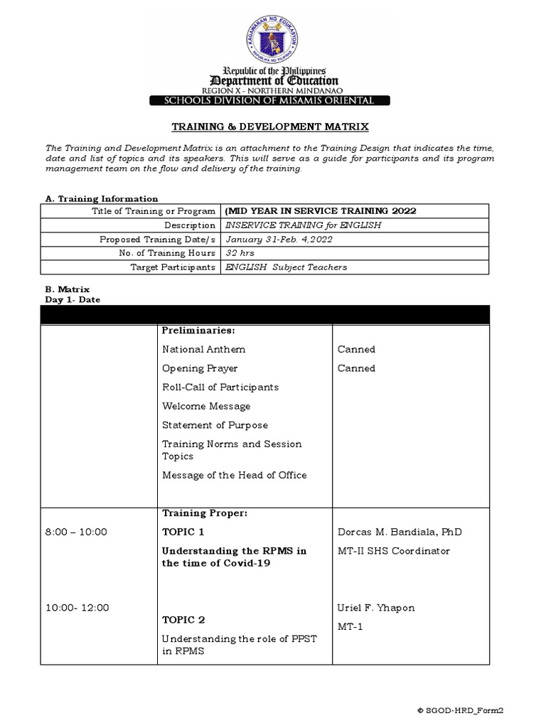 Training Matrix English | PDF | Human Communication | Linguistics