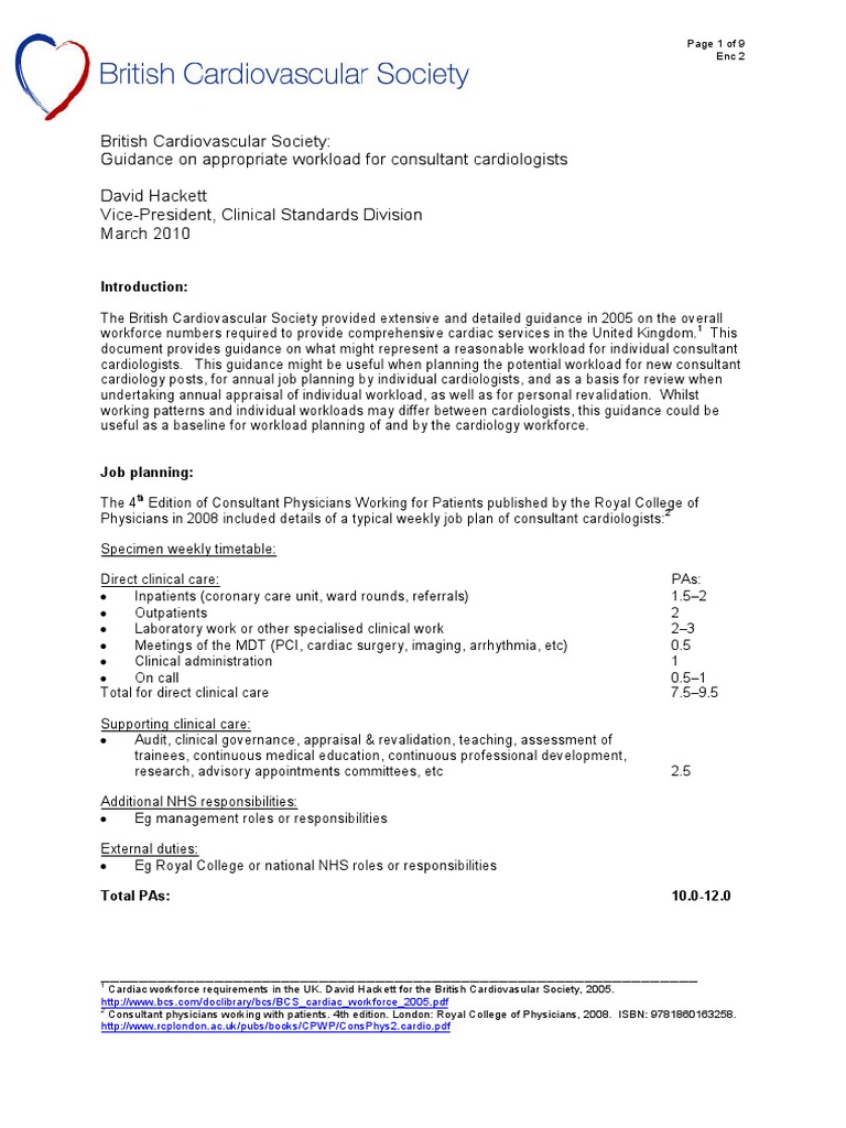 BCS Guidance On Workload For Cardiologists - Final March 2010 | PDF ...