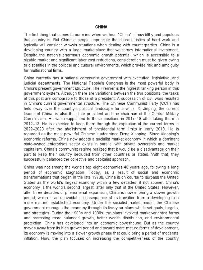 An Overview of China's Economic Growth, Political System, Legal ...