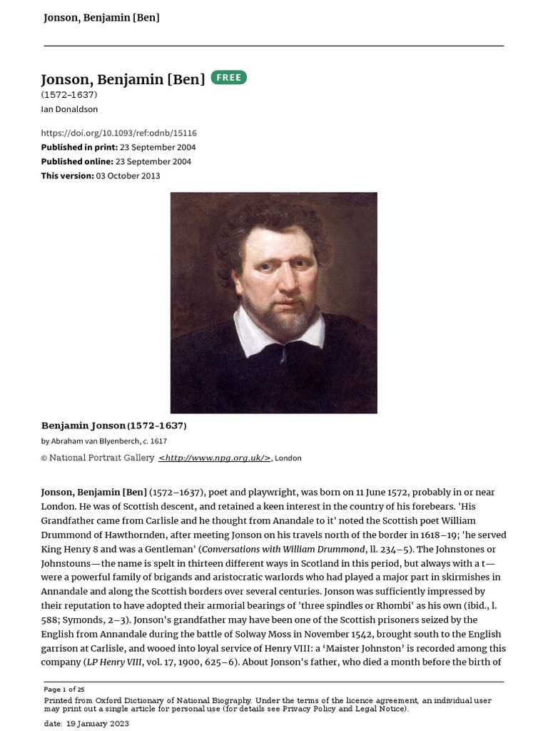 Ben Jonson | PDF | Ben Jonson | William Shakespeare