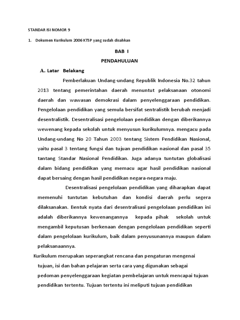 Standar Isi Nomor 9 | PDF