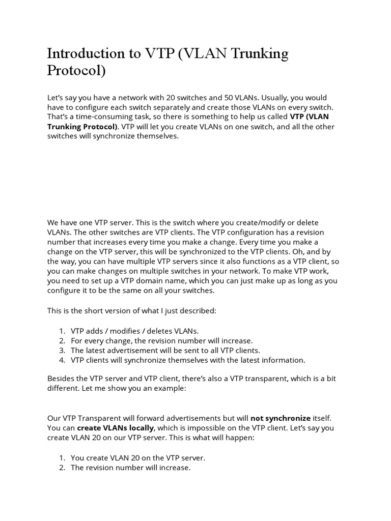 Introduction To VTP (VLAN Trunking Protocol) | Download Free PDF | Computer Networking | Network ...